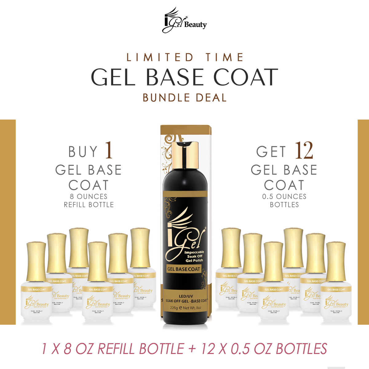 REFILL BUNDLE - IGEL BASE COAT- 8 OZ + 12 FREE 0.5 OZ BOTTLES – iGel Beauty
